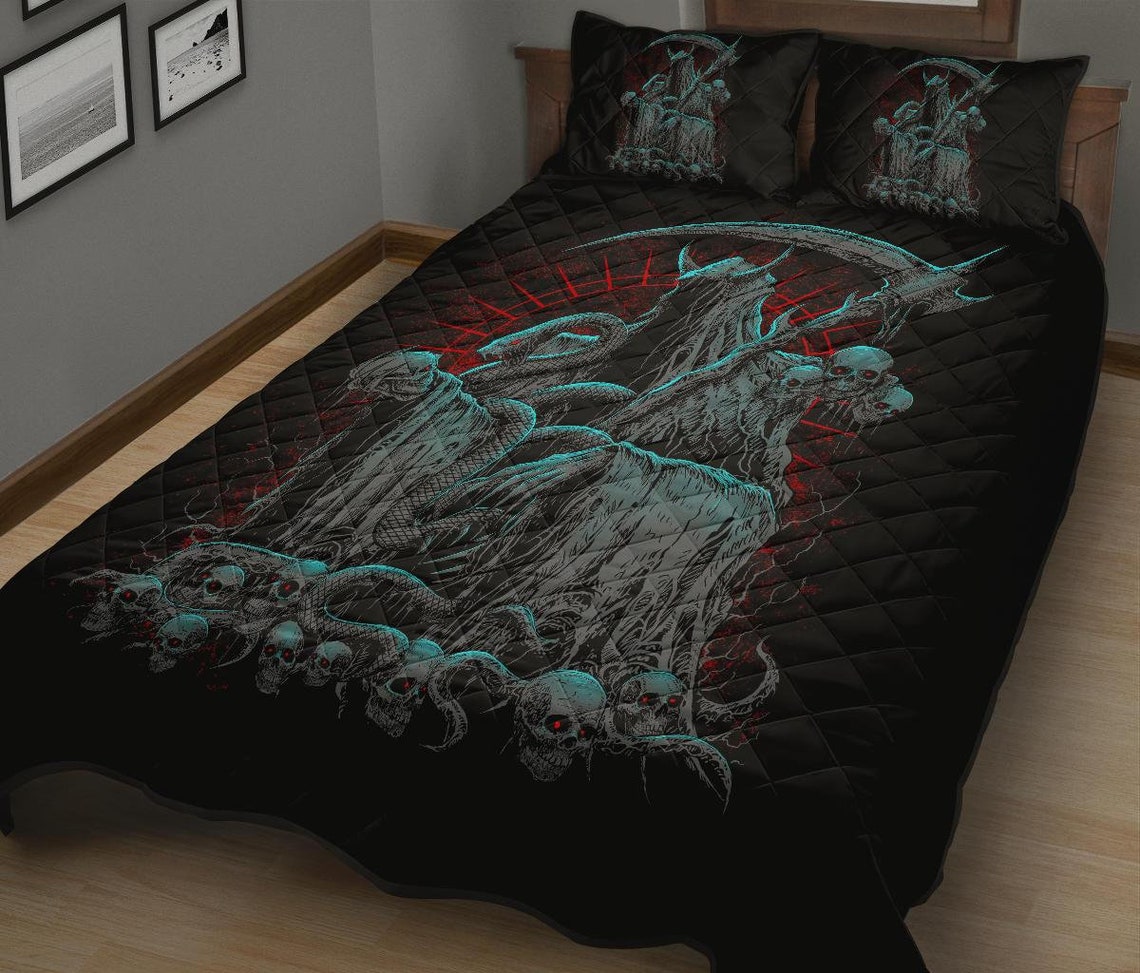Skull Serpent Hooded Reaper Demon Skull Trophy Quilt 3 Piece | Etsy