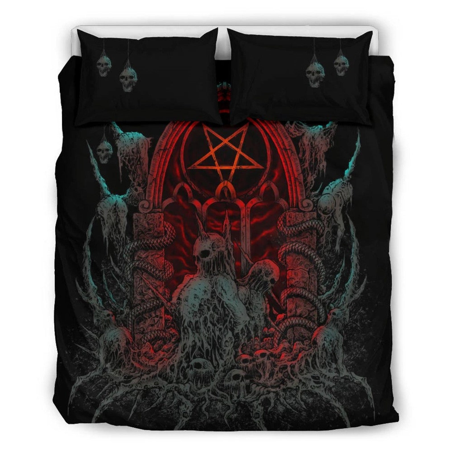 Satanic Skull Impaled Skeleton Inverted Flame Pentagram Shrine | Etsy