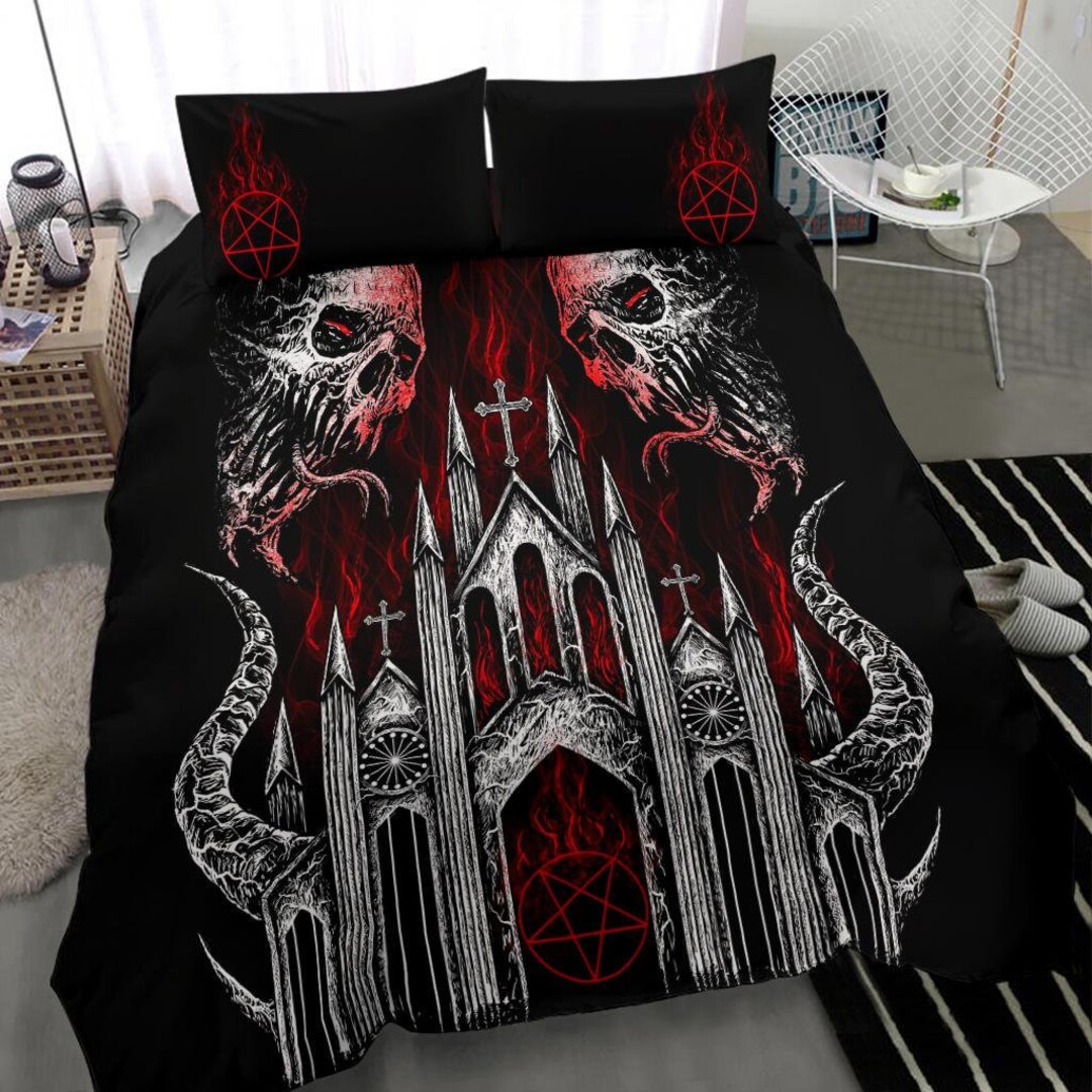 Skull Demon Satanic Pentagram Church 3 Piece Duvet Set Black - Etsy