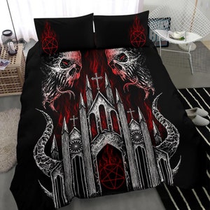 Skull Demon Satanic Pentagram Church 3 Piece Duvet Set Black - Etsy
