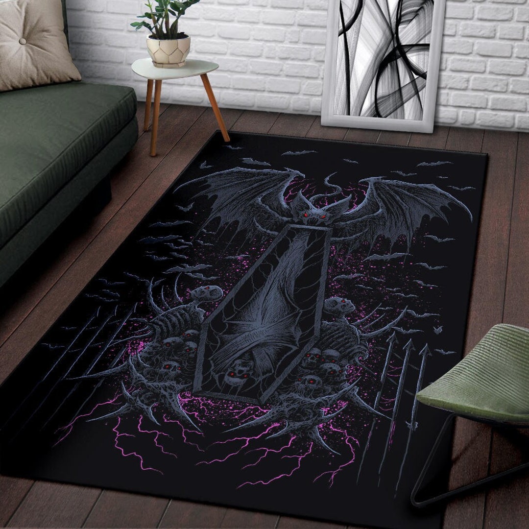 Skull Batwing Skeleton Coffin Shroud Area Rug Awesome Night Blue Pink ...