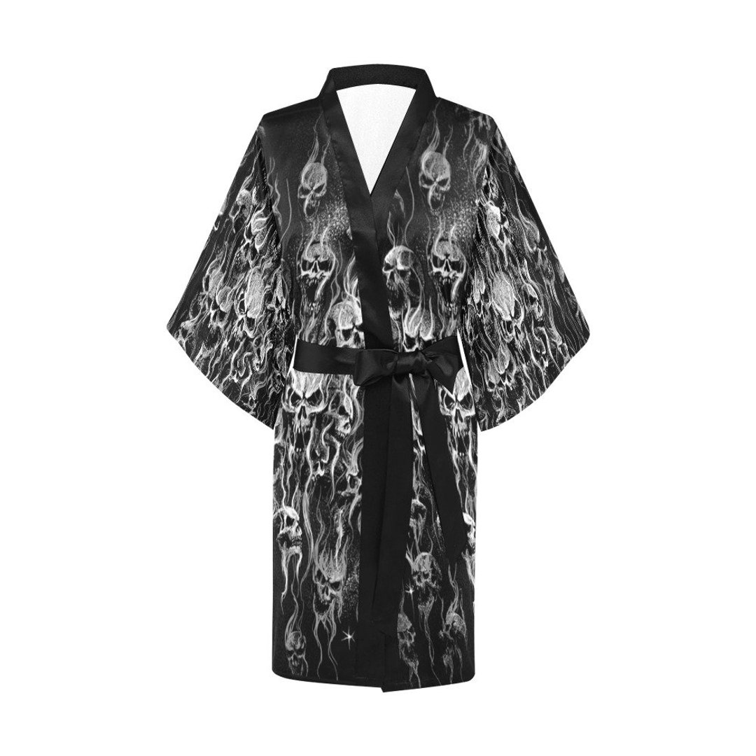 Skull Smoke Women's Short Kimono Robe-skull Pajamas-skull Robes-skull ...