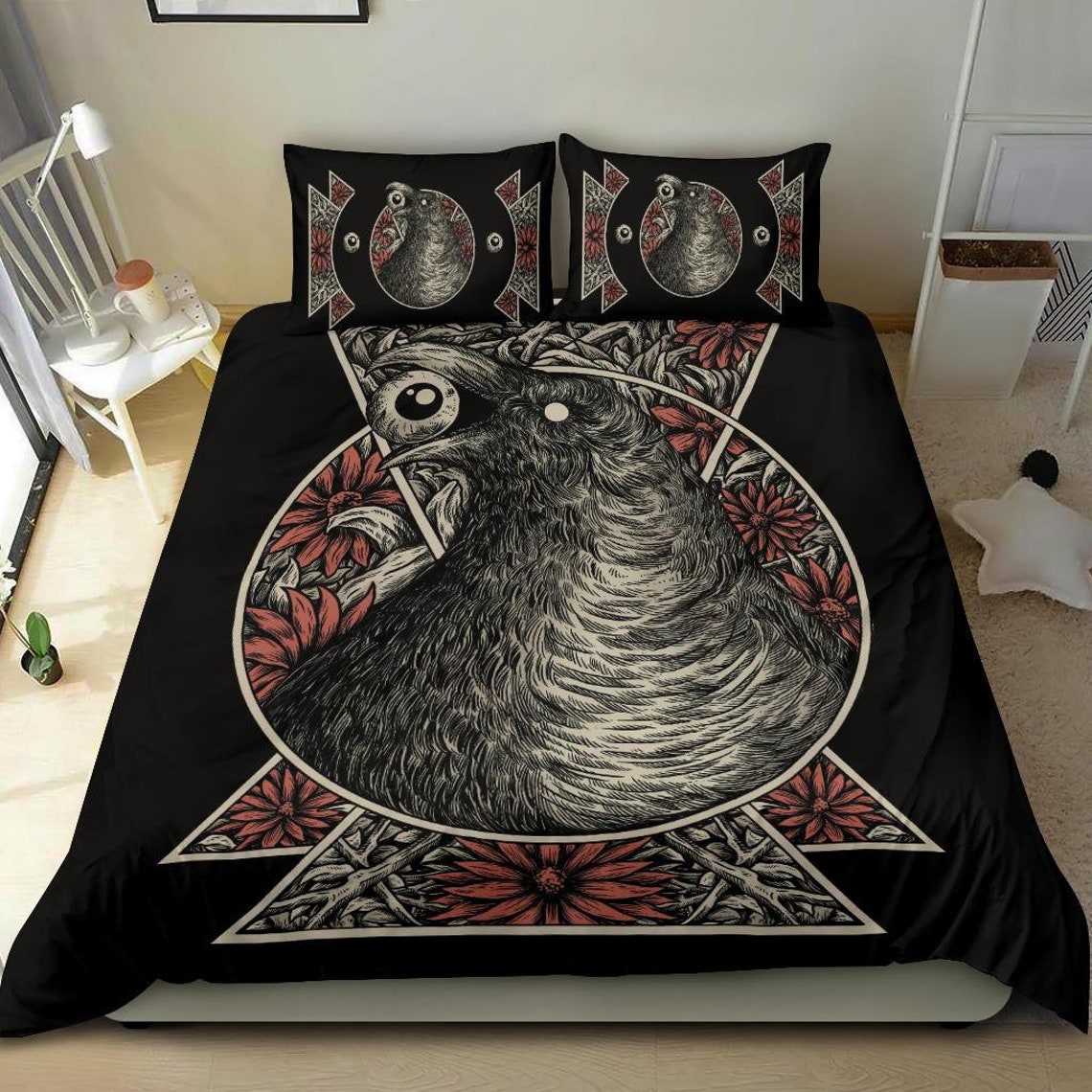 Gothic Crow Eye 3 Piece Duvet Set Color Version-gothic Crow - Etsy
