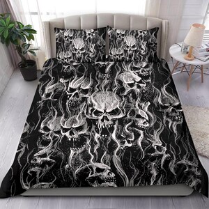 Skull Room Decor-heavy Metal Room Decor-smoke Skull 3 Piece Bed Set ...