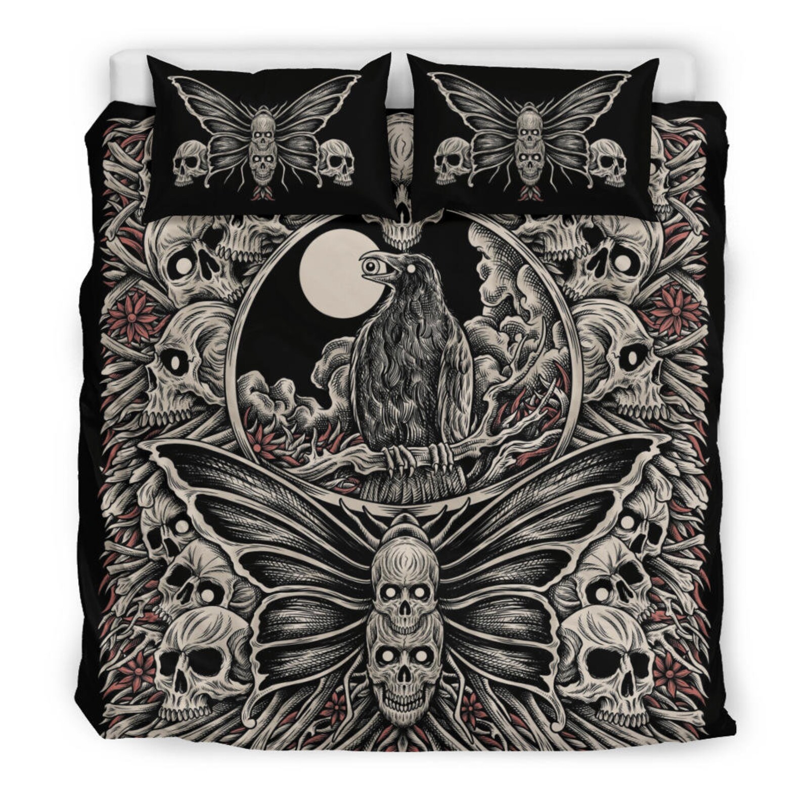 Skull Occult Raven Crow Moth 3 Piece Duvet Set Color - Etsy