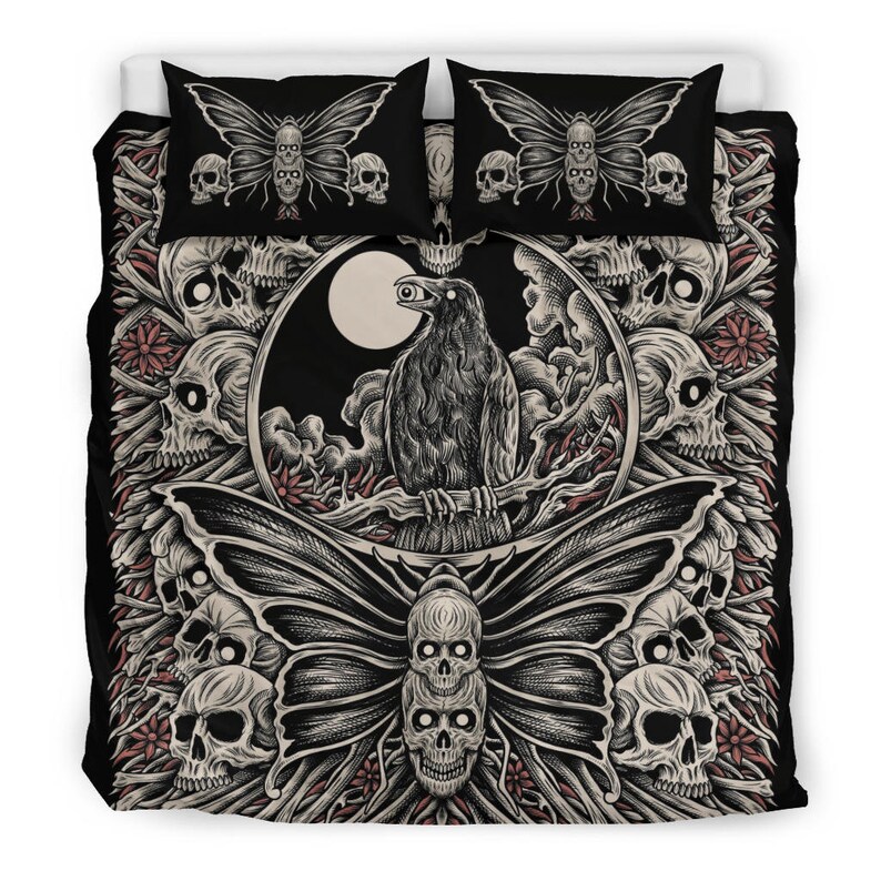 Skull Occult Raven Crow Moth 3 Piece Duvet Set Color - Etsy