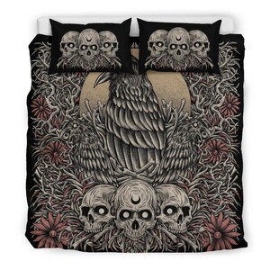 Skull Gothic Occult Crow 3 Piece Duvet Set Color Version-gothic Occult ...