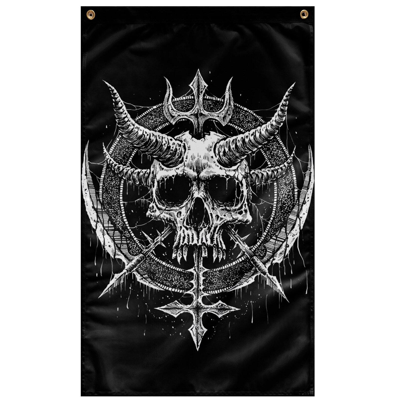 Skull Demon Satanic Cross Dagger Wall Flag-Satanic Wall | Etsy