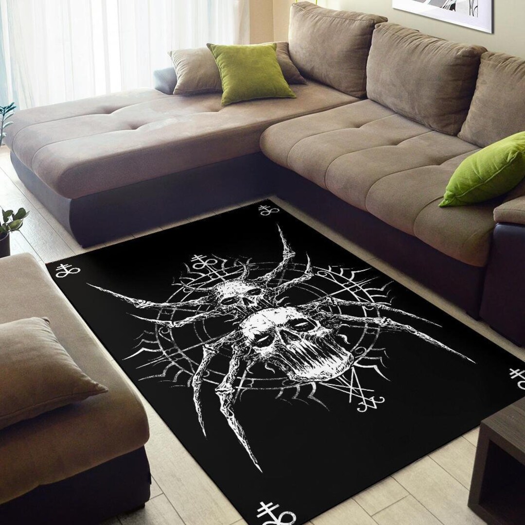 Skull Satanic Goth Spider Area Rug-gothic Spider Rug-satanic Spider ...