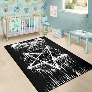 Satanic Skull Melting Inverted Pentagram Area Rug-satanic Skull Rug ...