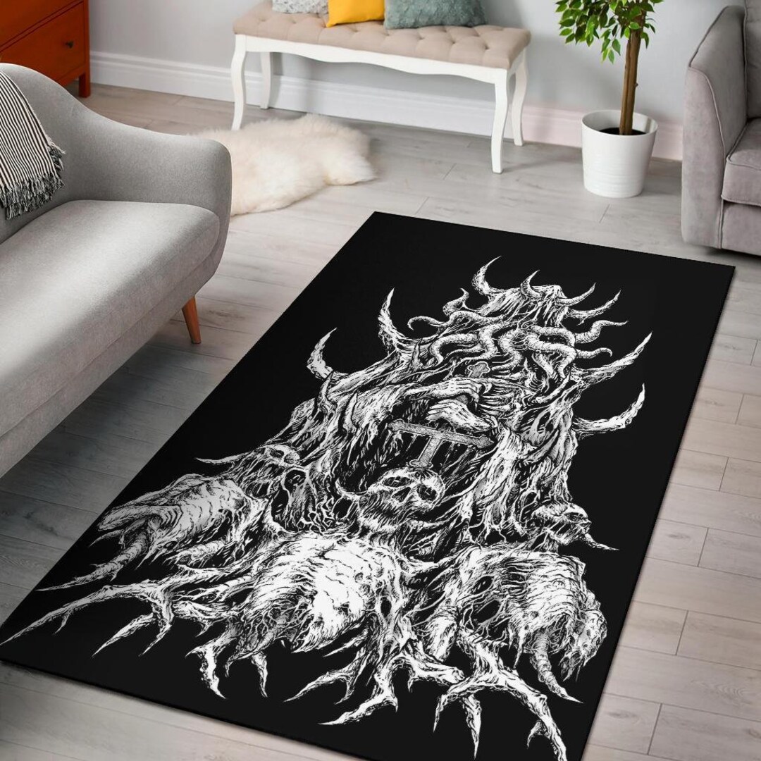 Skull Demon Cross Area Rug-skull Rugs-skull Room Decor-goth Room Decor ...
