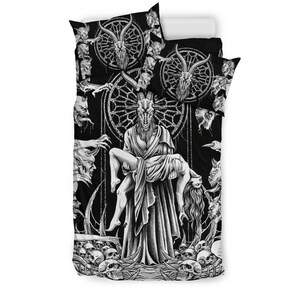 Skull Baphomet Goat Demon Frenzy 3 Piece Duvet Set Black and White ...