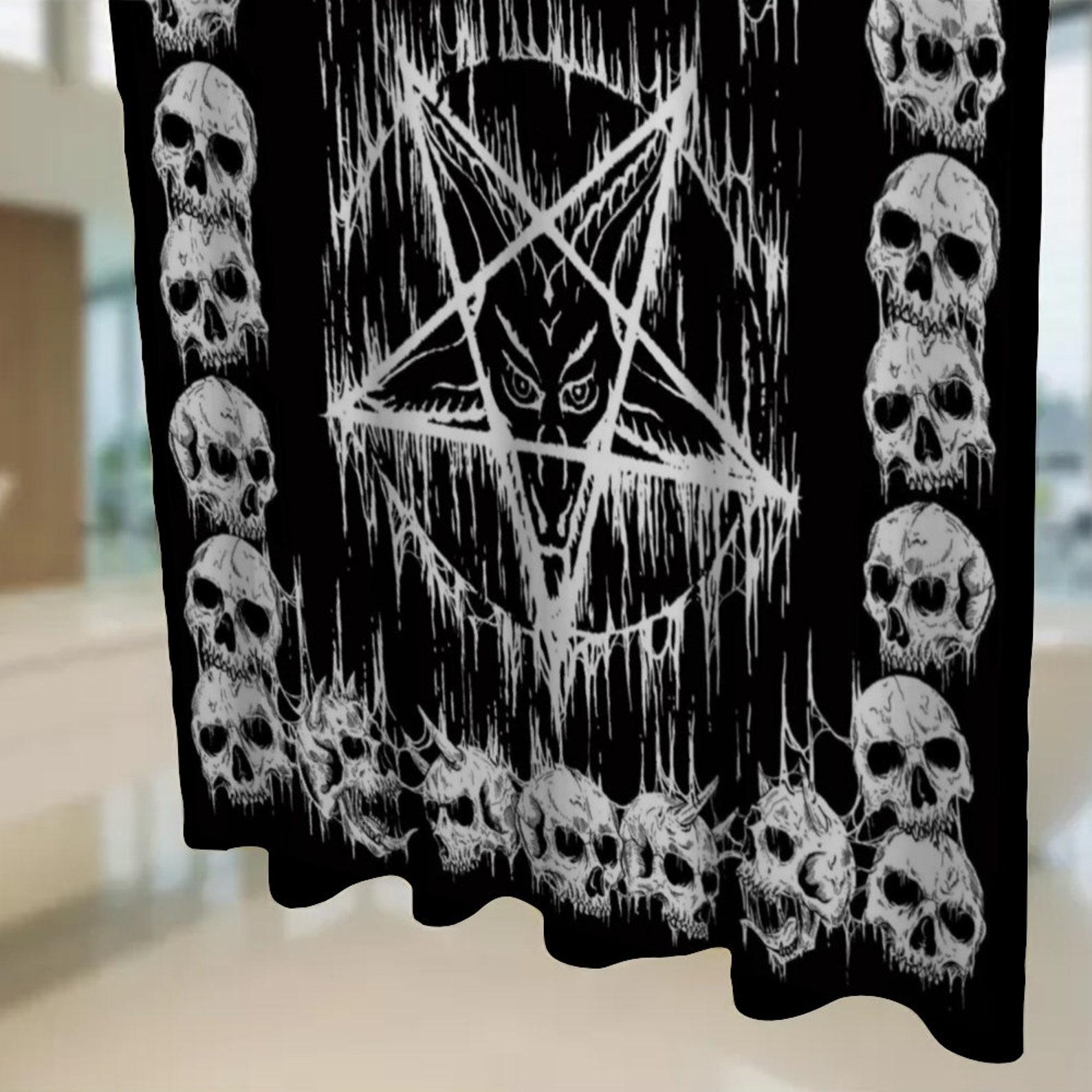 Skull Satanic Pentagram Drip Shower Curtain 71" X 69"-satanic Home ...