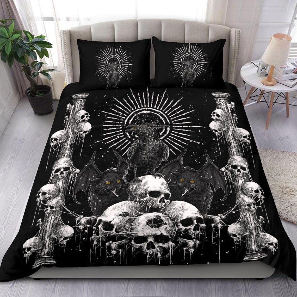 Skull Goth Occult Crow Bat Wing Demon Cat 3 Piece Duvet | Etsy