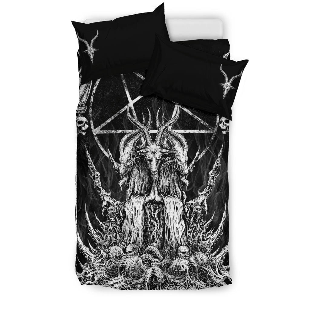 Skull Satanic Goat Winged Demon Version 3 Piece Duvet Set-satanic Goat ...