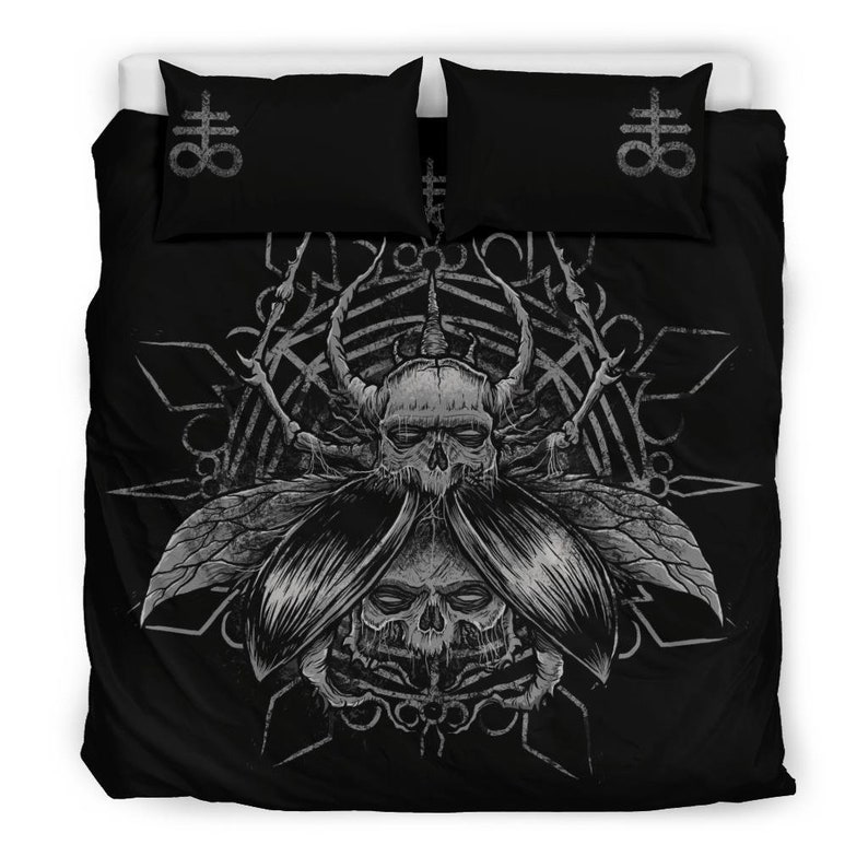 Skull Satanic Fly 3 Piece Duvet Set Dark Version-skull Bedding-satanic ...