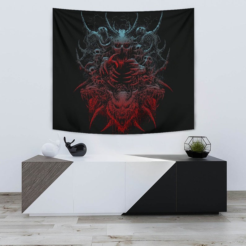 Skull Demon Wolf Large Wall Tapestry Color Version-skull Tapestry-skull ...