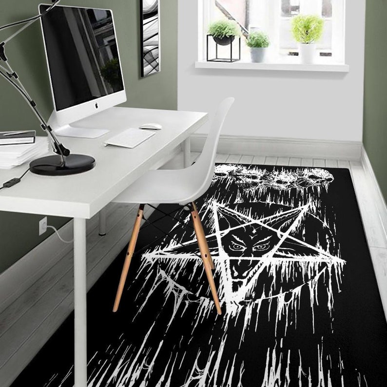 Satanic Skull Melting Inverted Pentagram Area Rug-satanic Skull Rug ...
