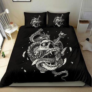 Skull Serpent Exploding Dagger Demon 3 Piece Duvet Set-skull Bedding ...