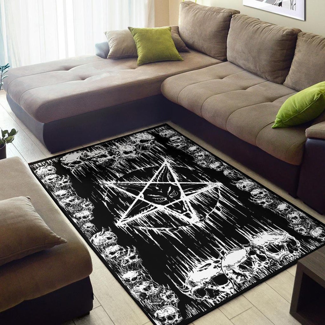 Satanic Skull Melting Inverted Pentagram Area Rug-satanic Decor Skull ...