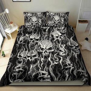 Skull Room Decor-heavy Metal Room Decor-smoke Skull 3 Piece Bed Set ...