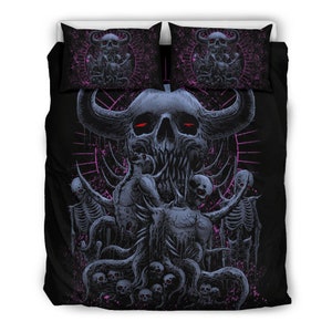 Monster Size Demon Horn Skull Skeleton 3 Piece Duvet Set Night Blue ...