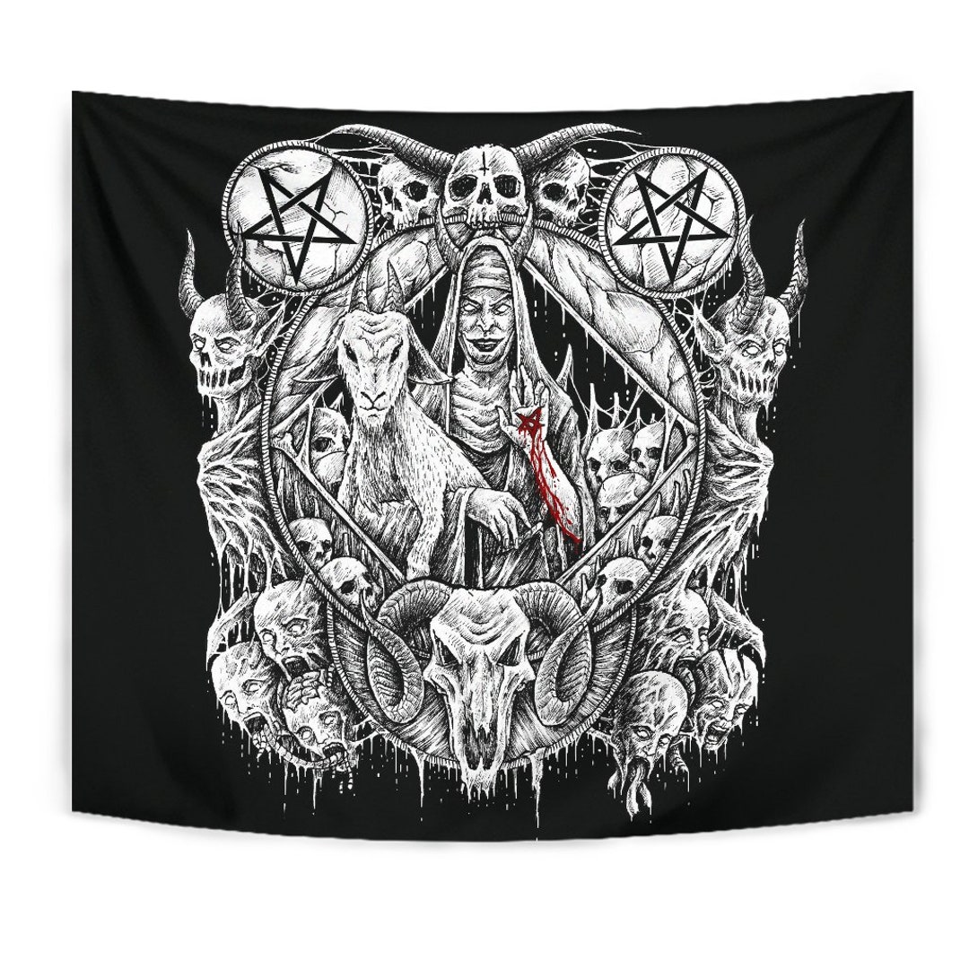 Skull Satanic Pentagram Demon Virgin Nun Goat Large Wall Decoration ...