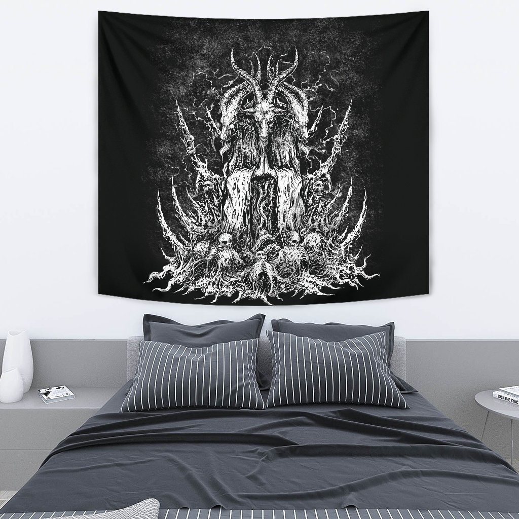 Skull Satanic Goat Huge Wall Tapestry Original Black and - Etsy