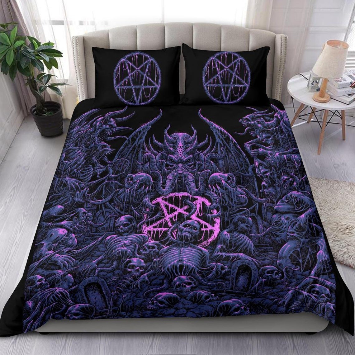 Skull Demon Satanic Pentagram Cthulhu 3 Piece Duvet Set Night | Etsy