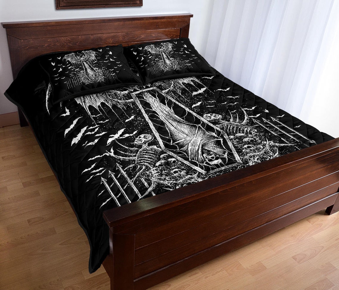 Skull Batwing Skeleton Coffin Shroud 3 Piece Quilt Set Black - Etsy
