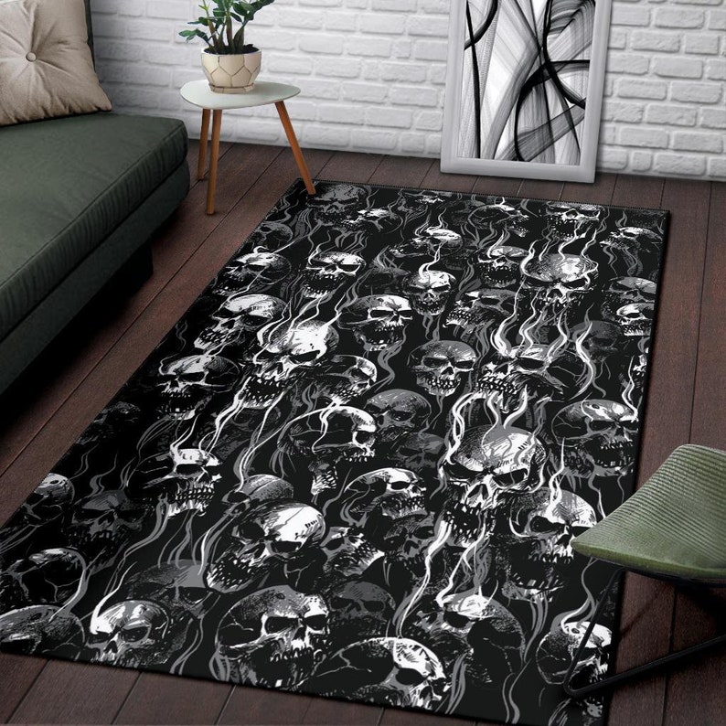 New Skull Smoke Style! Area Rug New Black and White Texture-skull Rugs ...