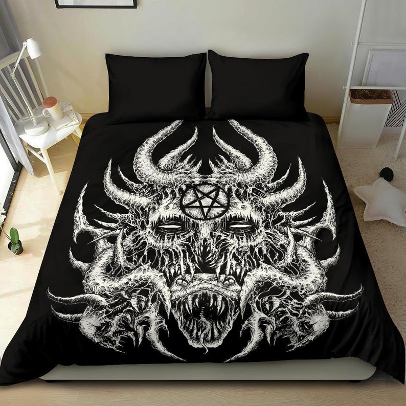 Skull Demon Serpent With Inverted Pentagram 3 Piece Duvet Set-inverted ...