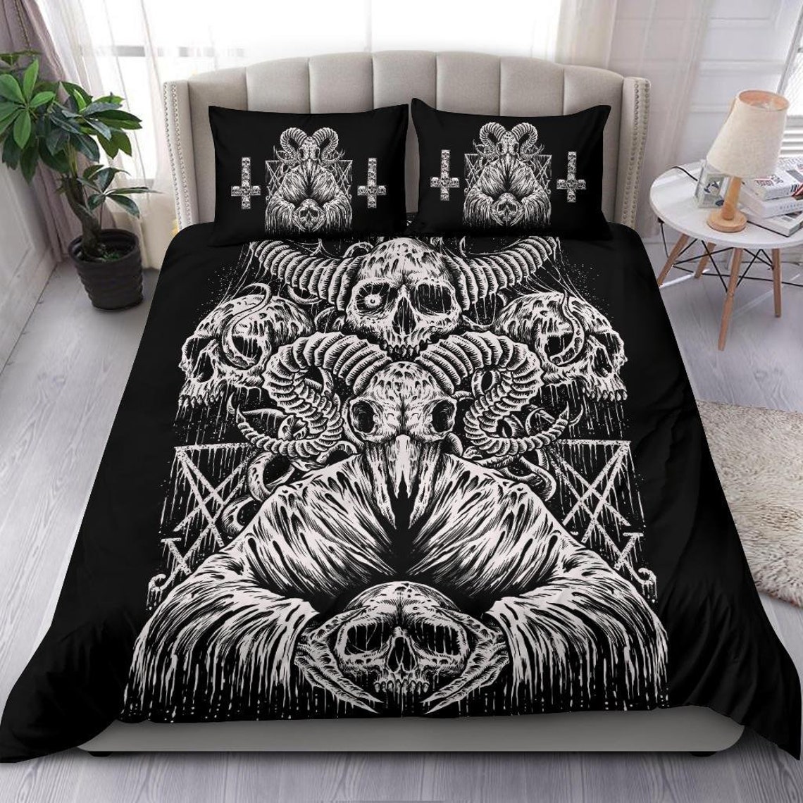Satanic Skull Demon Inverted Skull Cross 3 Piece Duvet | Etsy