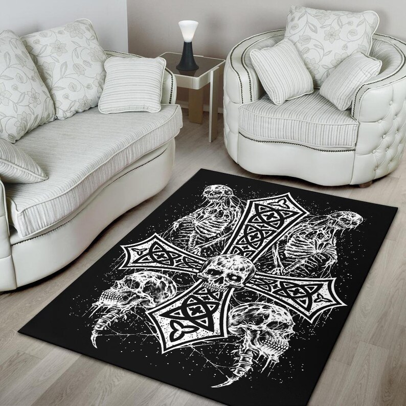 Skull Skeleton Inverted Cross Area Rug Version 1 Out of - Etsy