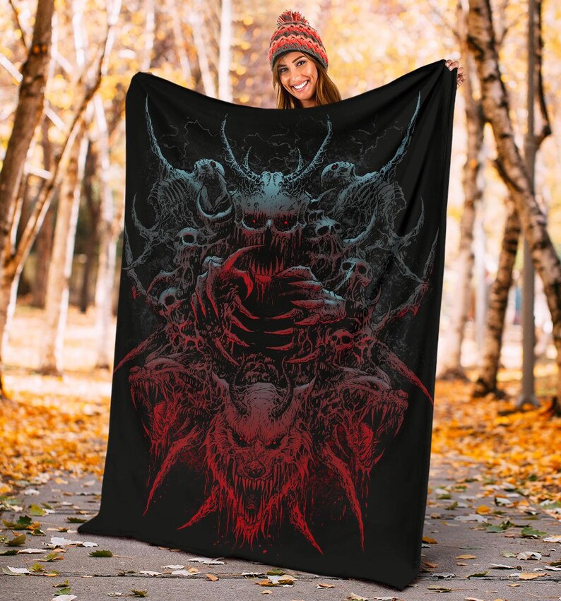 Skull Demon Wolf Blanket Color Version-skull Werewolf - Etsy
