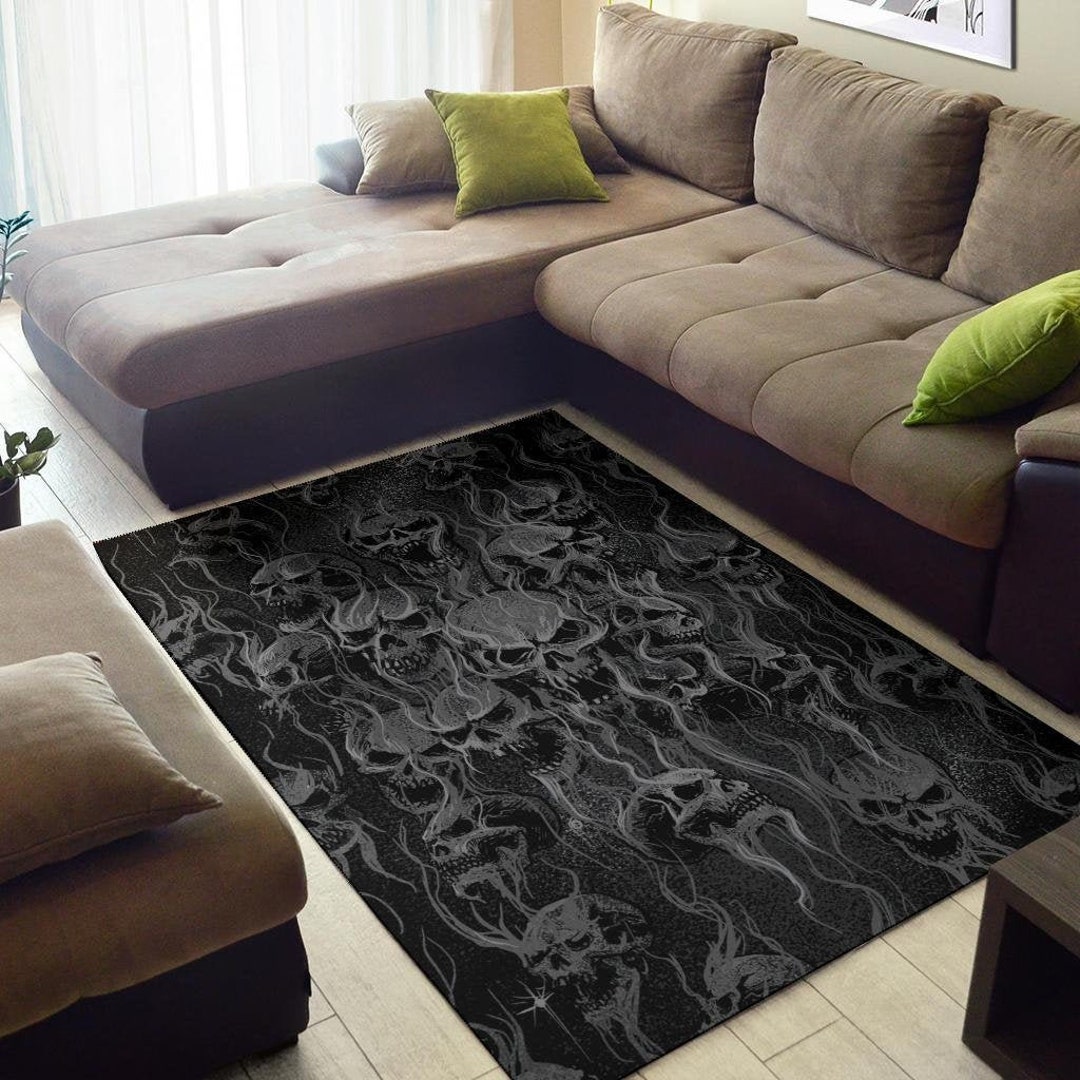 Smoke Skull Area Rug Dark Version-skull Rug-skull Room Decor Rug-skull ...
