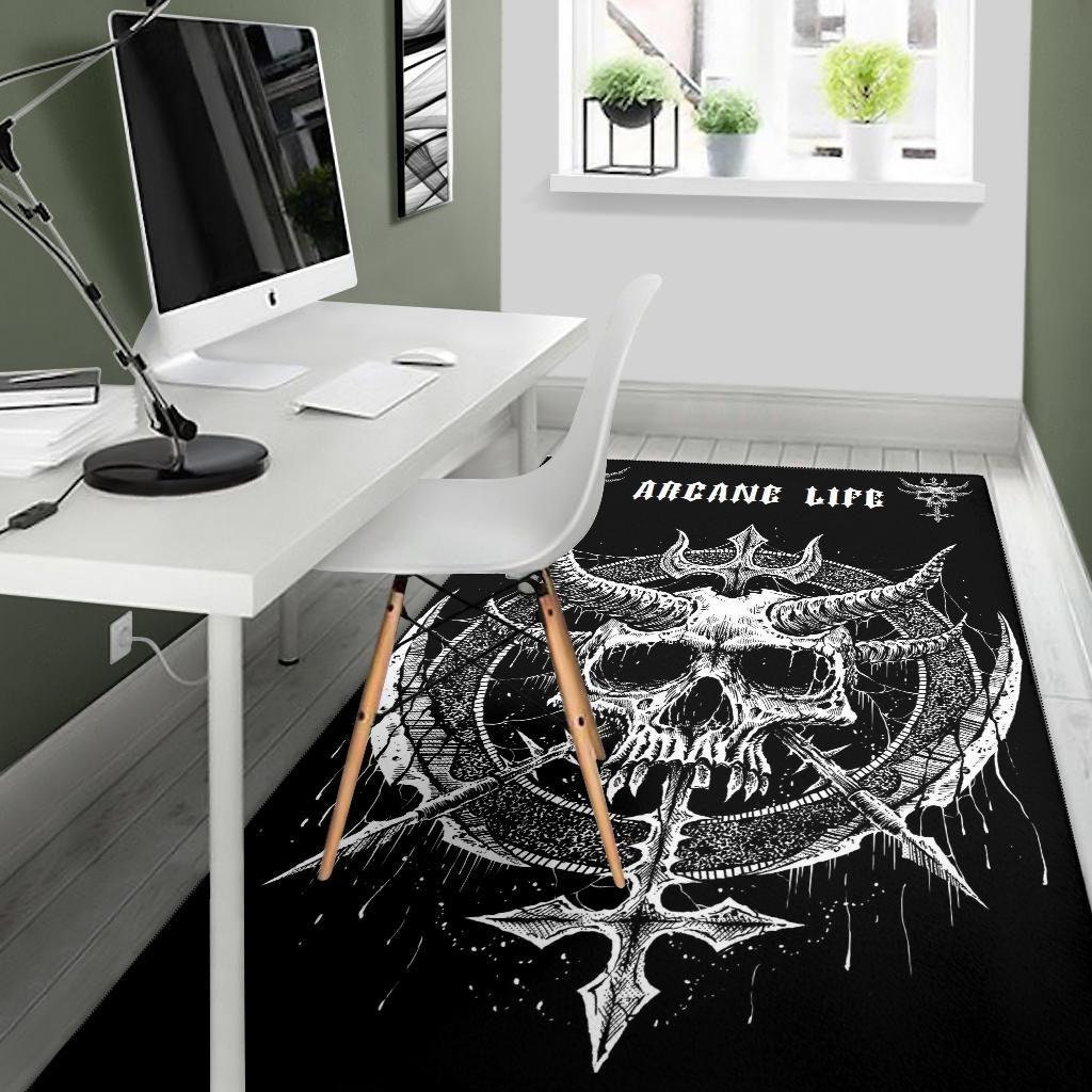 Skull Inverted Cross Dagger Arcane Life Area Rug-satanic Room - Etsy