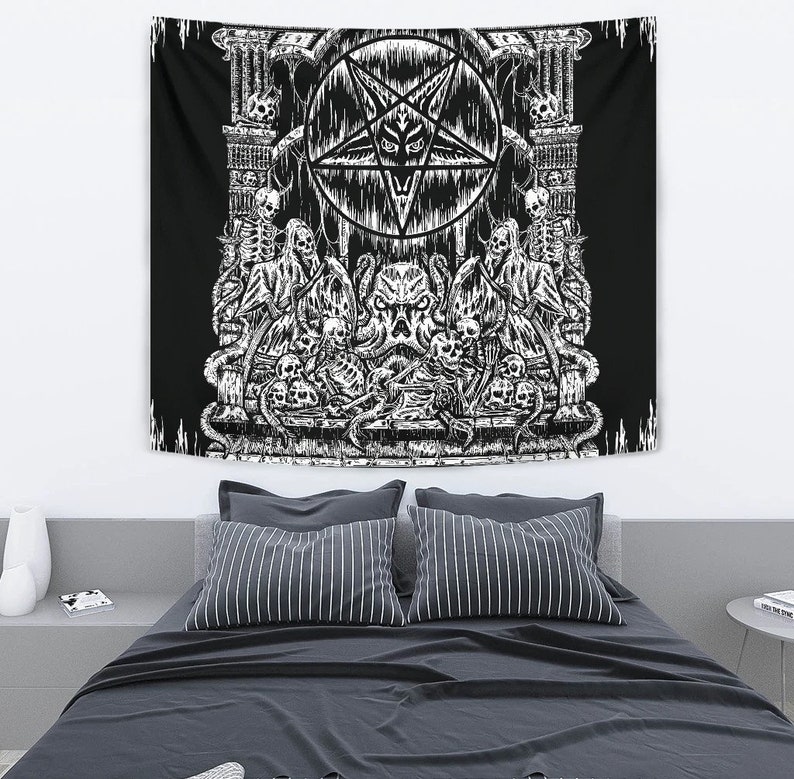 Skull Satanic Pentagram Shrine Huge Wall Tapestry-satanic Wall - Etsy
