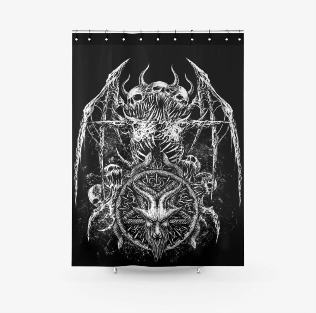 Skull Satanic Bat Wing Demon Goat Satanic Pentagram Serpent Textured ...