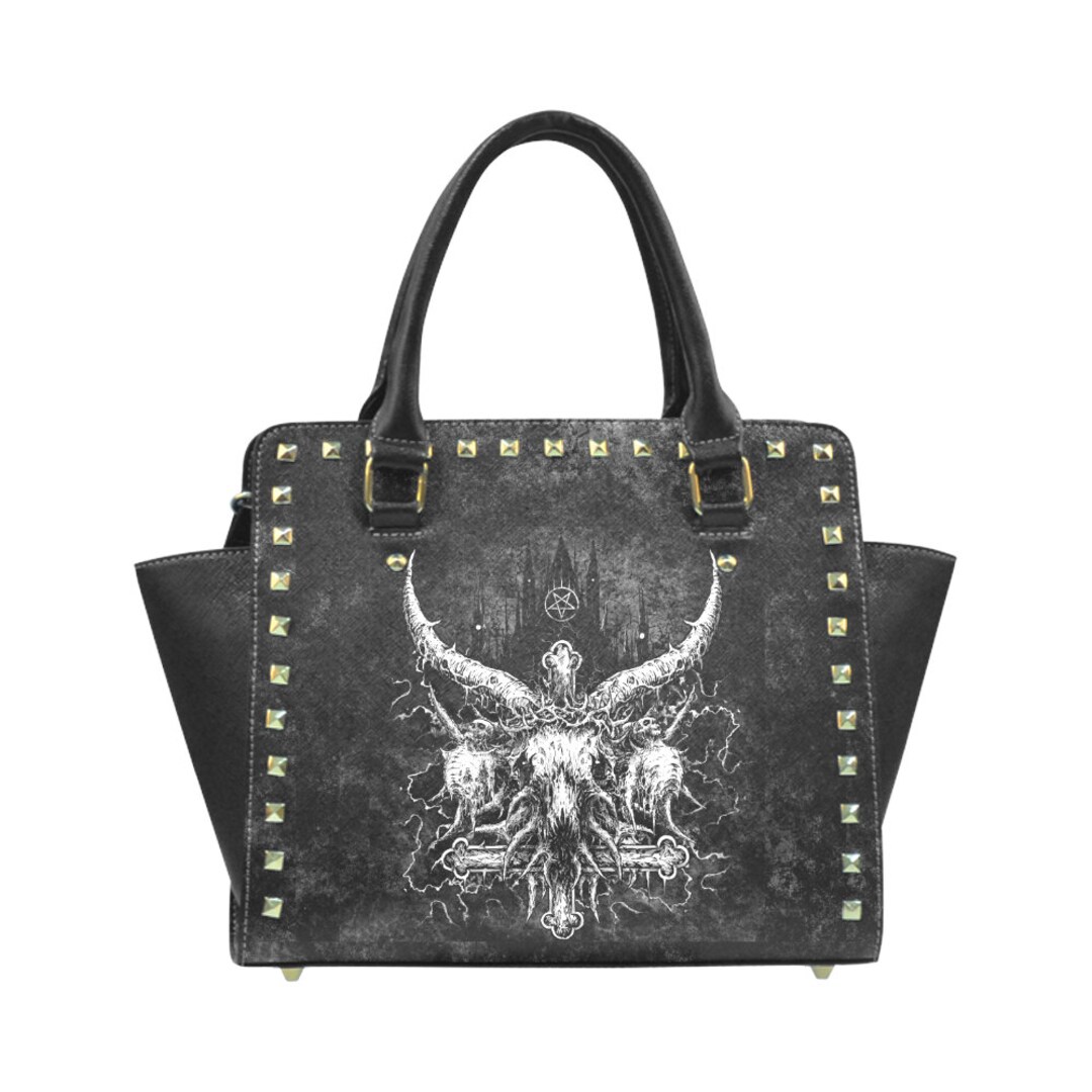 Skull Satanic Crowned Goat Satanic Pentagram Night Church Rivet ...