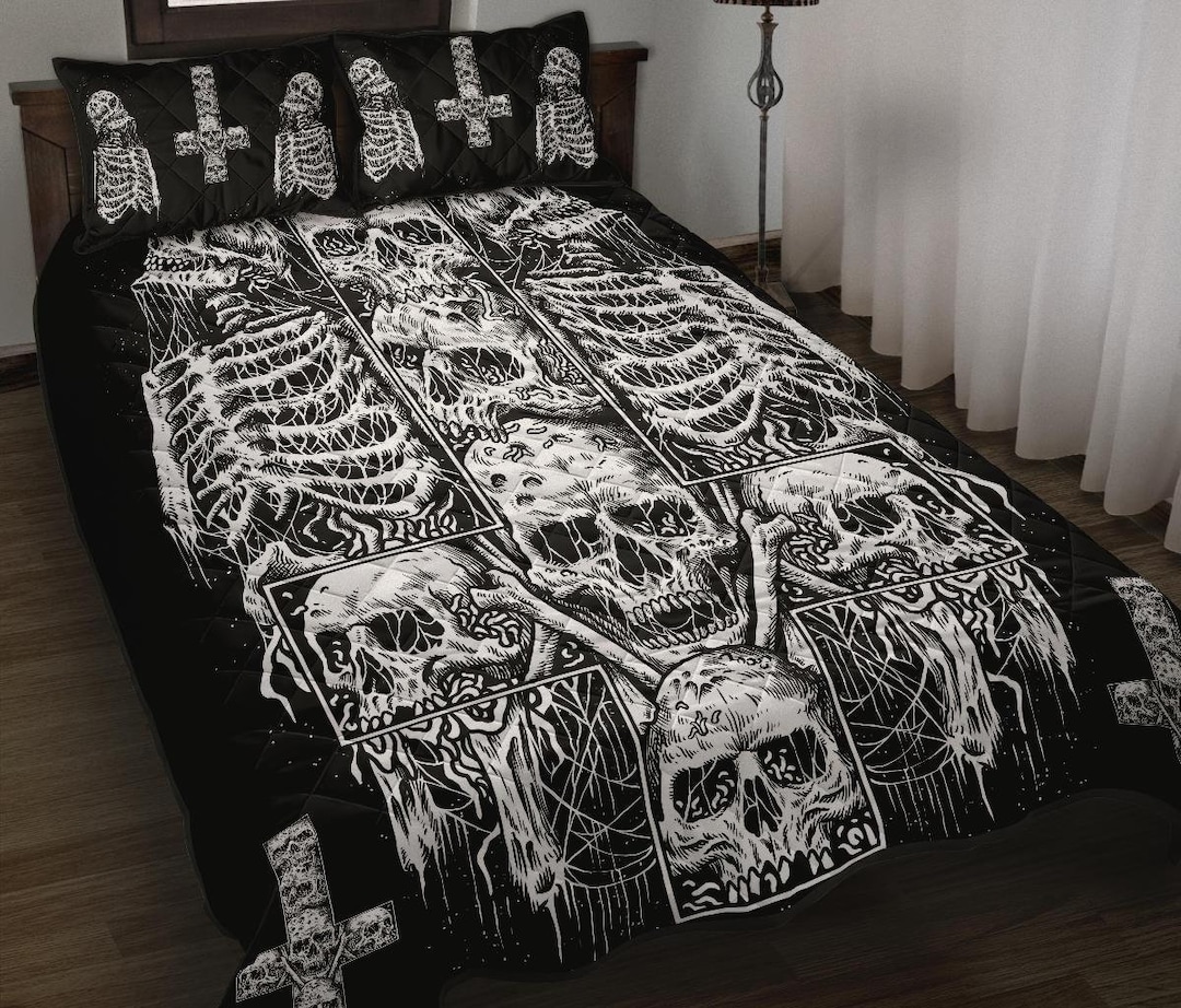 Skull Satanic Cross Quilt 3 Piece Bed Set-satanic Bedding-satanic Goth ...
