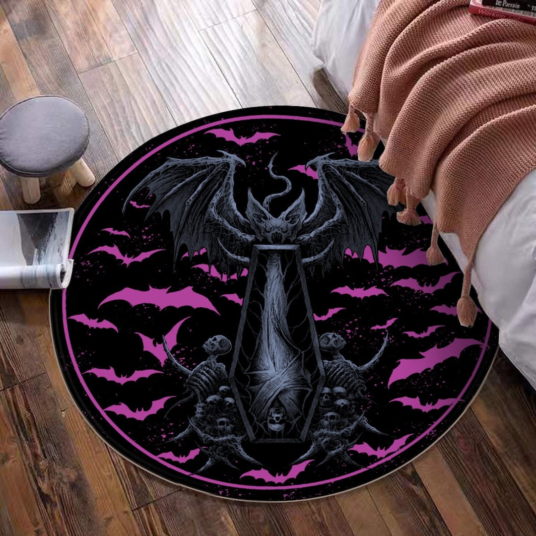 Skull Batwing Skeleton Coffin Shroud Foldable Round Mat Awesome Night ...