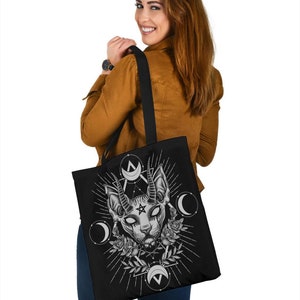 Gothic Occult Black Cat Unique Sphinx Style Large Tote Bag Awesome ...
