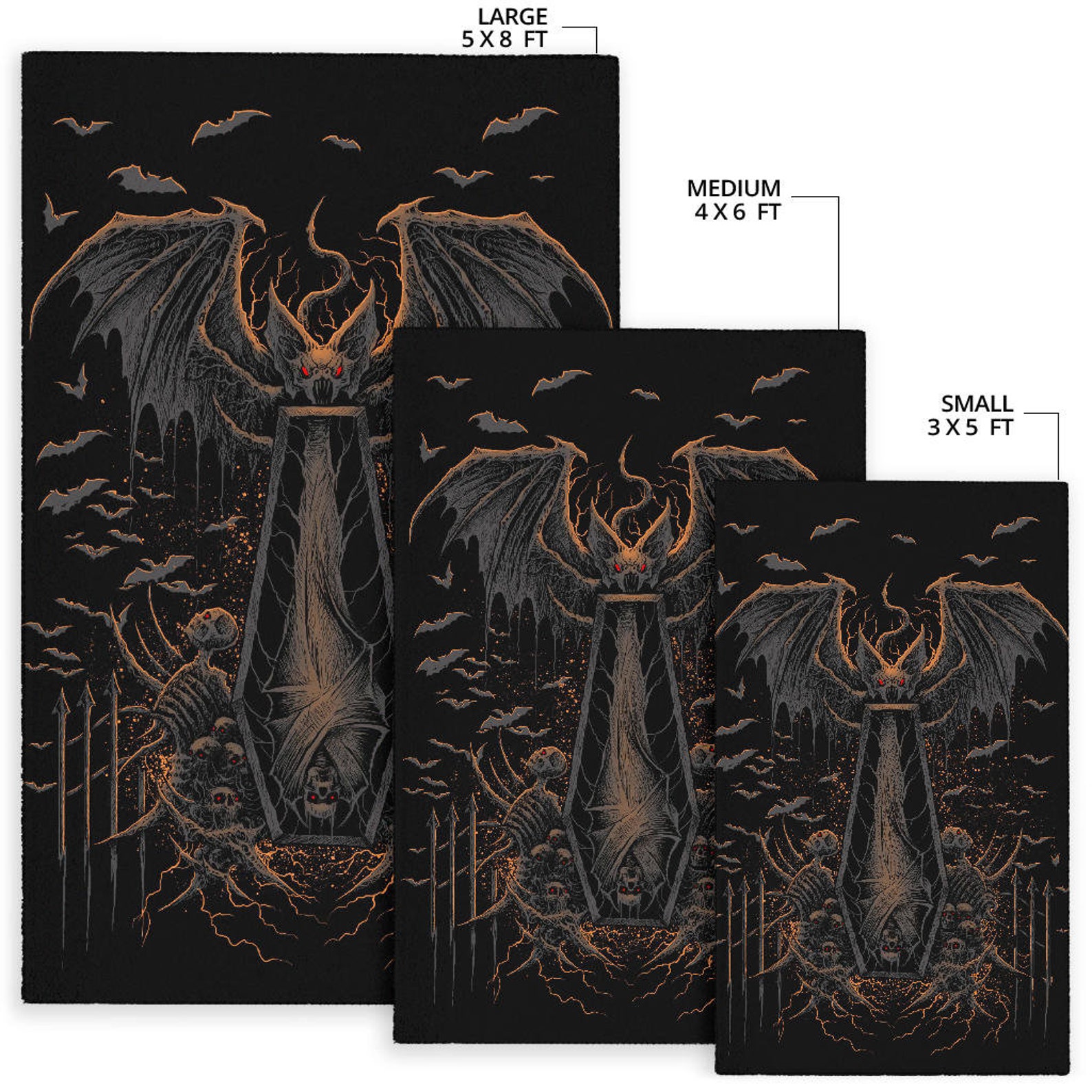Skull Batwing Skeleton Coffin Shroud Area Rug Awesome Dark Version Red ...