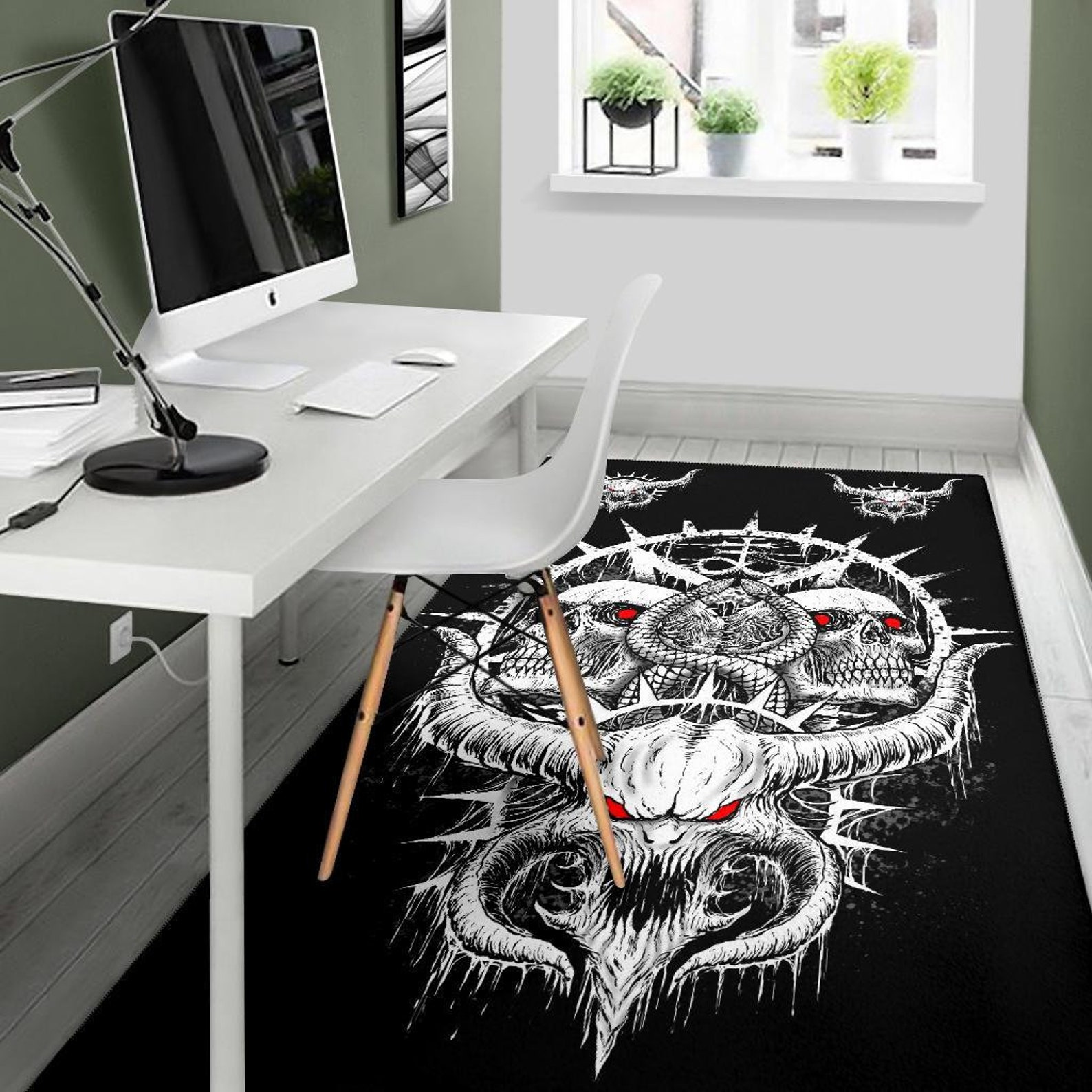 Skull Satanic Demon Serpent Area Rug Black and White Red Eye - Etsy