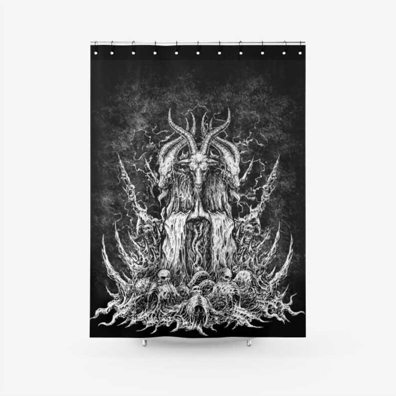 Skull Satanic Goat Textured Fabric Shower Curtain Original | Etsy