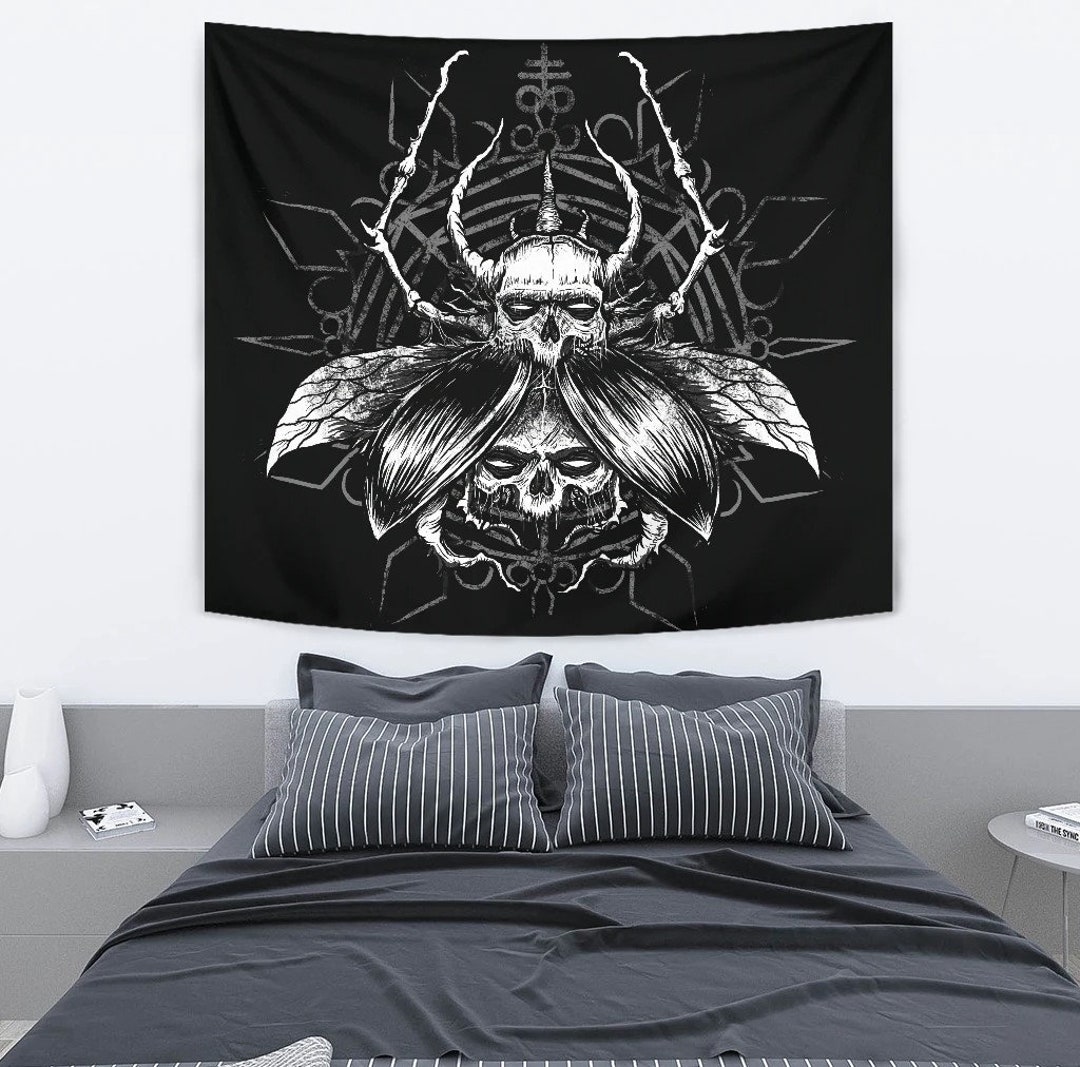 Skull Gothic Satanic Fly Large Wall Tapestry-skull Wall - Etsy