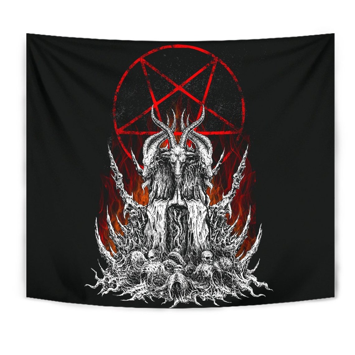 Skull Satanic Goat Satanic Pentagram Flame Large Wall - Etsy