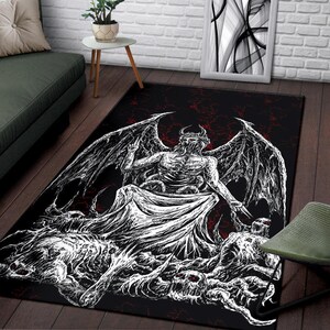 Skull Skeleton Satanic Bat Wing Demon God Area Rug Black and - Etsy