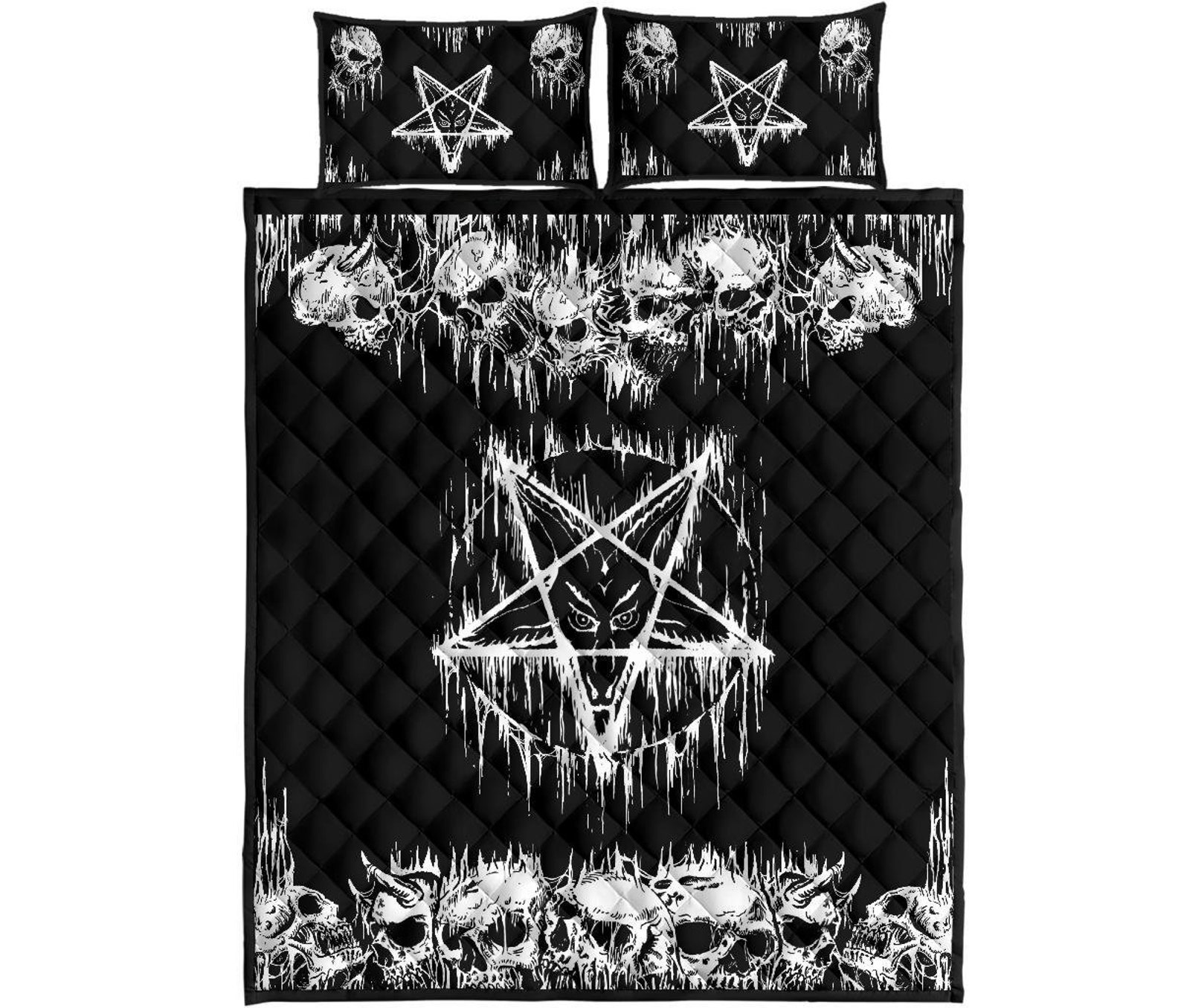 Skull Satanic Pentagram Drip Quilt 3 Piece Bed Set-satanic Pentagram ...